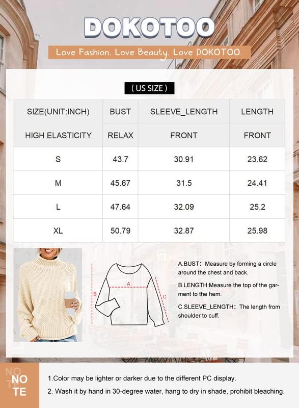 Dokotoo Womens Fall Fashion 2024 High Neck Sweaters Batwing Long Sleeve Solid Winter Clothes Basic Casual Loose Oversized Chunky Knit Pullovers Sweaters Jumper Blouses Apricot Large