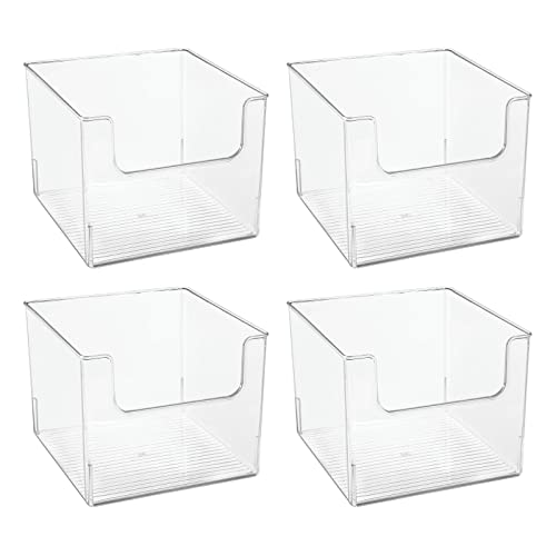 mDesign Modern Plastic Open Front Dip Storage Organizer Bin Basket for Home Office Organization - Shelf, Cubby, Cabinet, Cupboard, and Closet Organizing Decor - Ligne Collection - 4 Pack - Clear