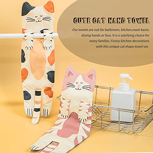 Dancenser Cute Cat Hand Towel, Cat Gifts for Cat Lovers, Cat Decor for Home, Funny Kitchen Bathroom Towels, Cute Cat Decorative Hanging Washclothes Face Towels, 20.9x5.1in