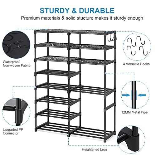 barsone 8 Tiers Shoe Rack, Durable Metal Boots Shoe Rack Organizer, 26-30 Pairs Shoe Rack for Closet, Free Standing Shoe Rack for Entryway Hallway Living Room