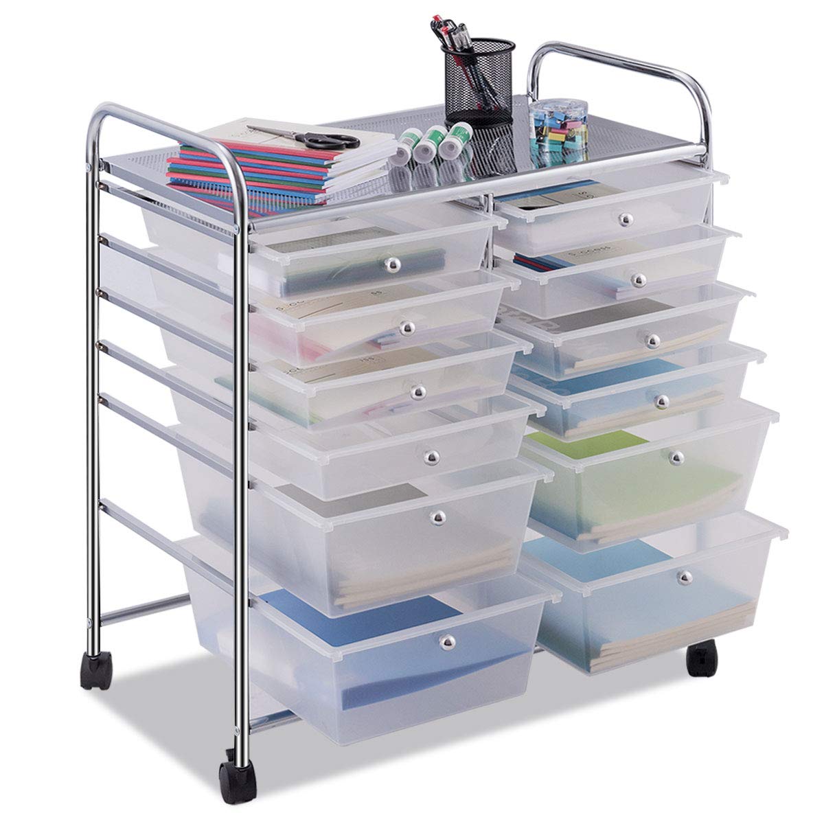 Happygrill 12-Drawer Organizer Cart Tools, Office School Paper Organizer Rolling Storage Cart with wheels