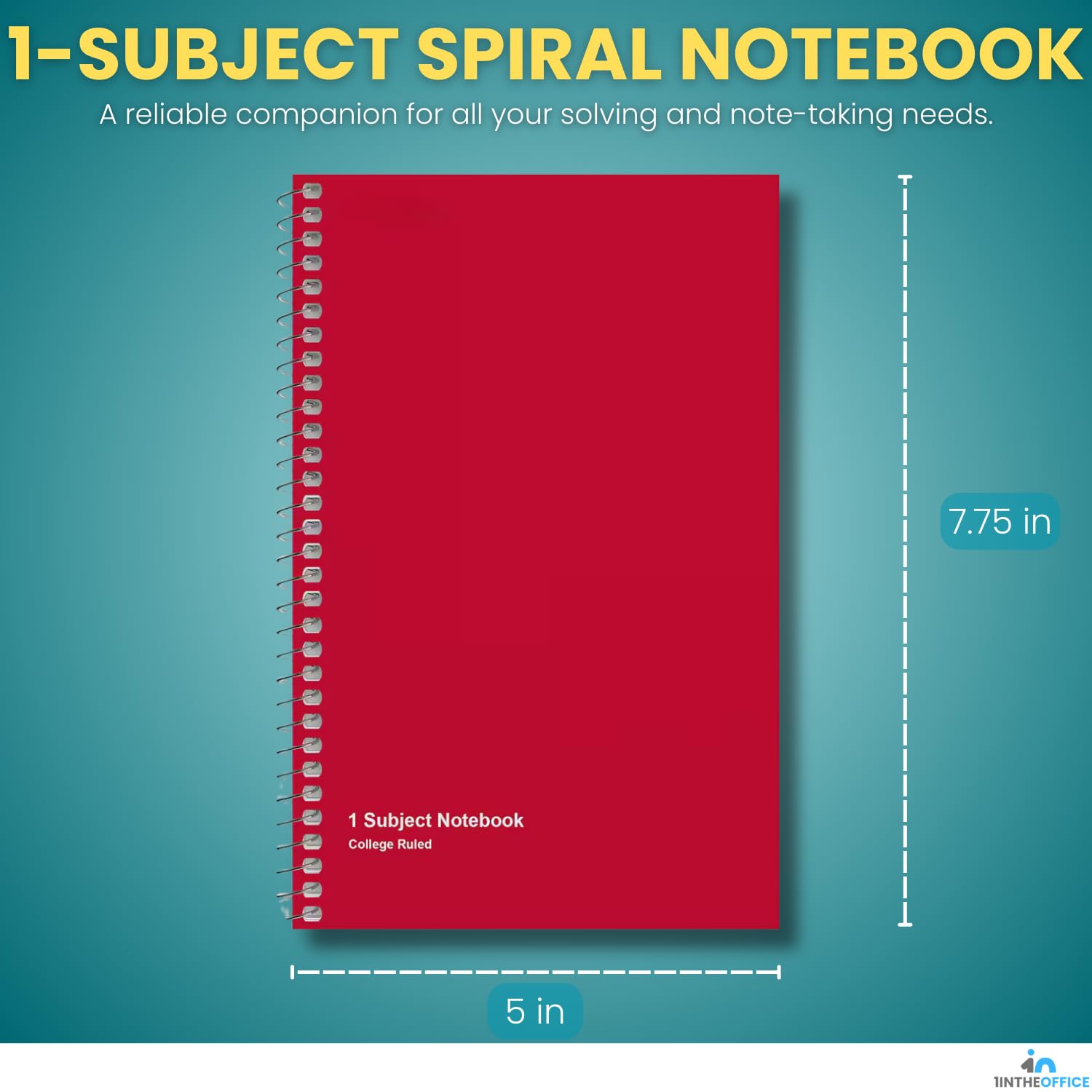 1InTheOffice 1-Subject Wirebound Notebook, College Ruled, 80 Sheets, Spiral Notebook 5x7, 7 3/4" x 5", 6/Pk (6)