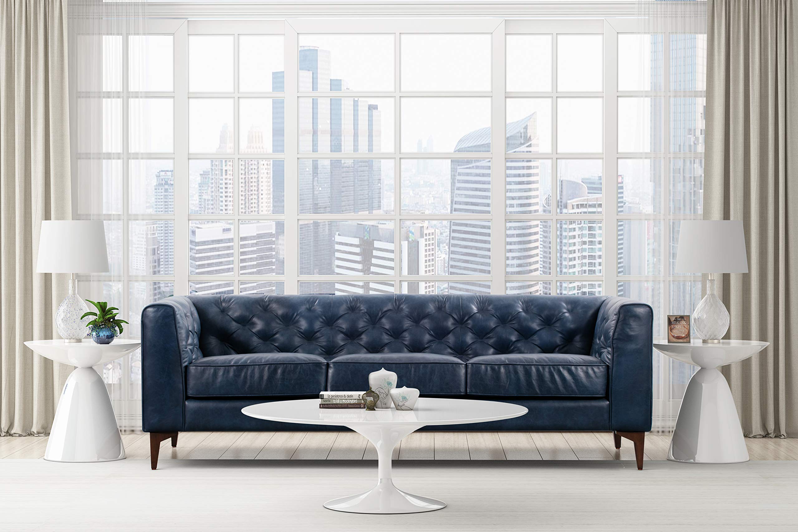 POLY & BARK Essex Sofa in Full-Grain Semi-Aniline Italian Tanned Leather in Midnight Blue