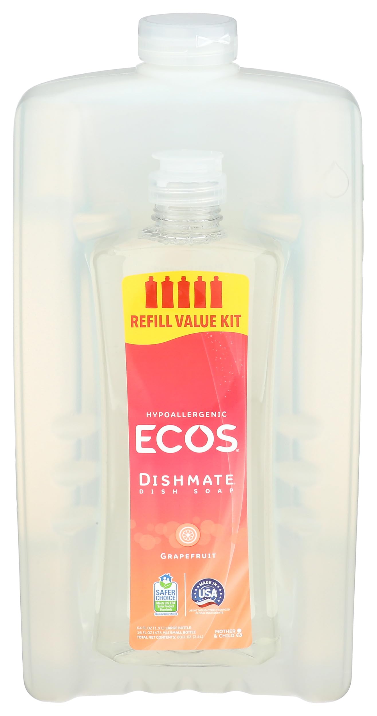 ECOS® Hypoallergenic Dishmate, 1 Count, Grapefruit, Grapefruit, Grapefruit, 80 oz Bottles by Earth Friendly Products