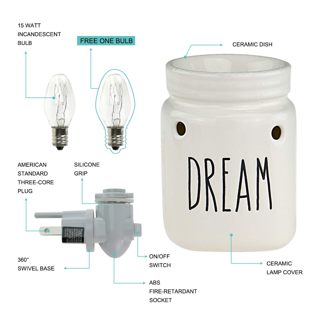 STAR MOON Mason Jar Candle Warmer for Rae Dunn Inspired Decor Wax Warmer for Scented Wax Plug in Wax Warmer with One More Bulb Home Decor Wall Decor White (Dream)
