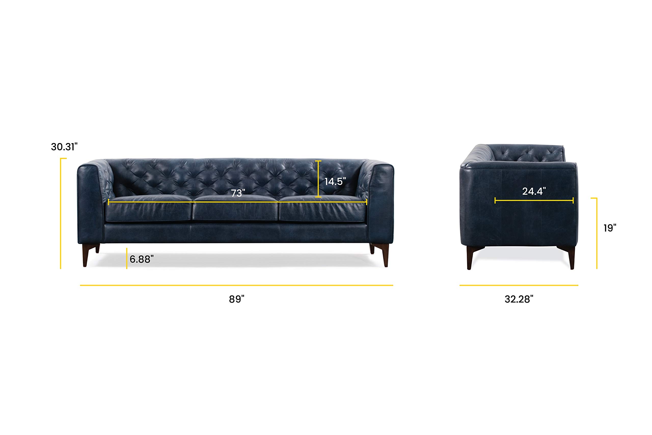 POLY & BARK Essex Sofa in Full-Grain Semi-Aniline Italian Tanned Leather in Midnight Blue