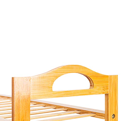 ZYSK 4 Tier Free Standing Bamboo Shoe Rack with Handles,Entryway Shoe Shelf Storage Organizer Ideal for Hallway Bathroom Living Room,Wood