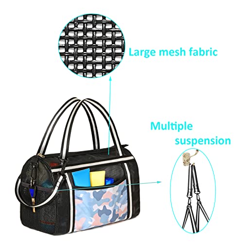 Ligereza Mesh Shower Caddy Basket for College Dorm Room Essentials, Bathroom Accessories, Gym Bathroom, Camping, Multiple Suspension Methods And Large Capacity, Portable Shower Caddy Bag (Black).