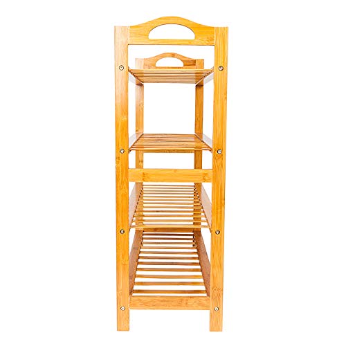 ZYSK 4 Tier Free Standing Bamboo Shoe Rack with Handles,Entryway Shoe Shelf Storage Organizer Ideal for Hallway Bathroom Living Room,Wood