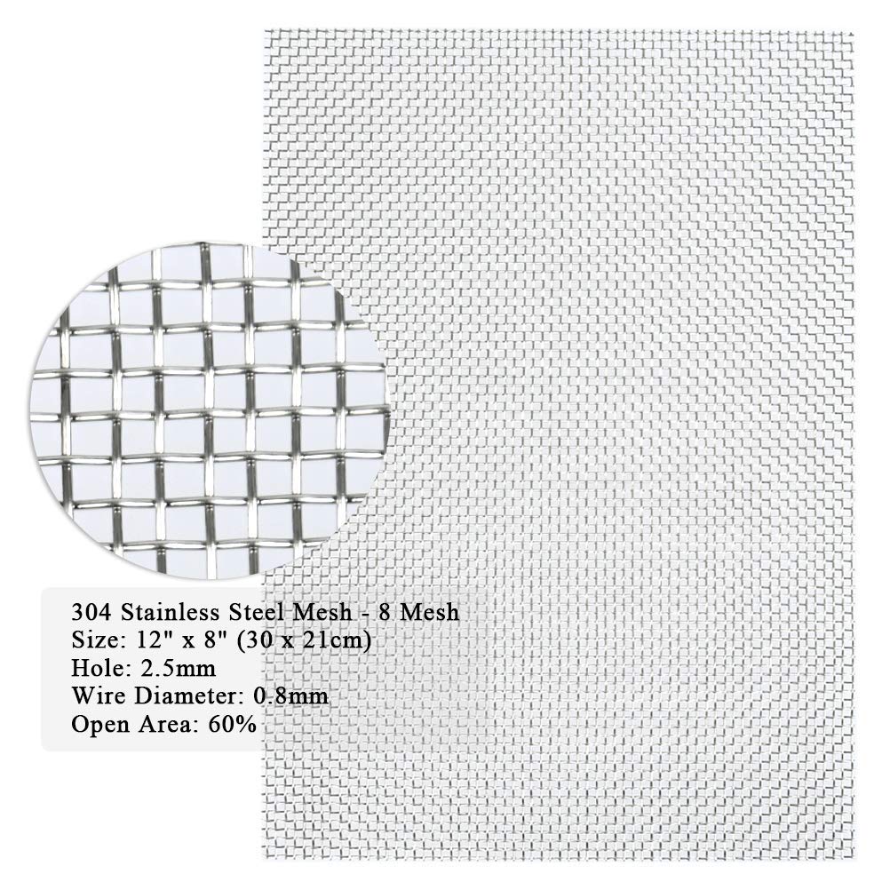TIMESETL 3 Pcs Stainless Steel Woven Wire 8 Mesh - 12" x 8"(30x21cm) Garden Fence BBQ Wire Mesh Window Screen Mesh