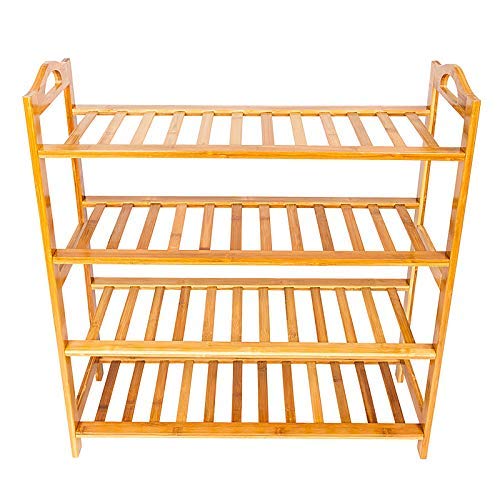 ZYSK 4 Tier Free Standing Bamboo Shoe Rack with Handles,Entryway Shoe Shelf Storage Organizer Ideal for Hallway Bathroom Living Room,Wood