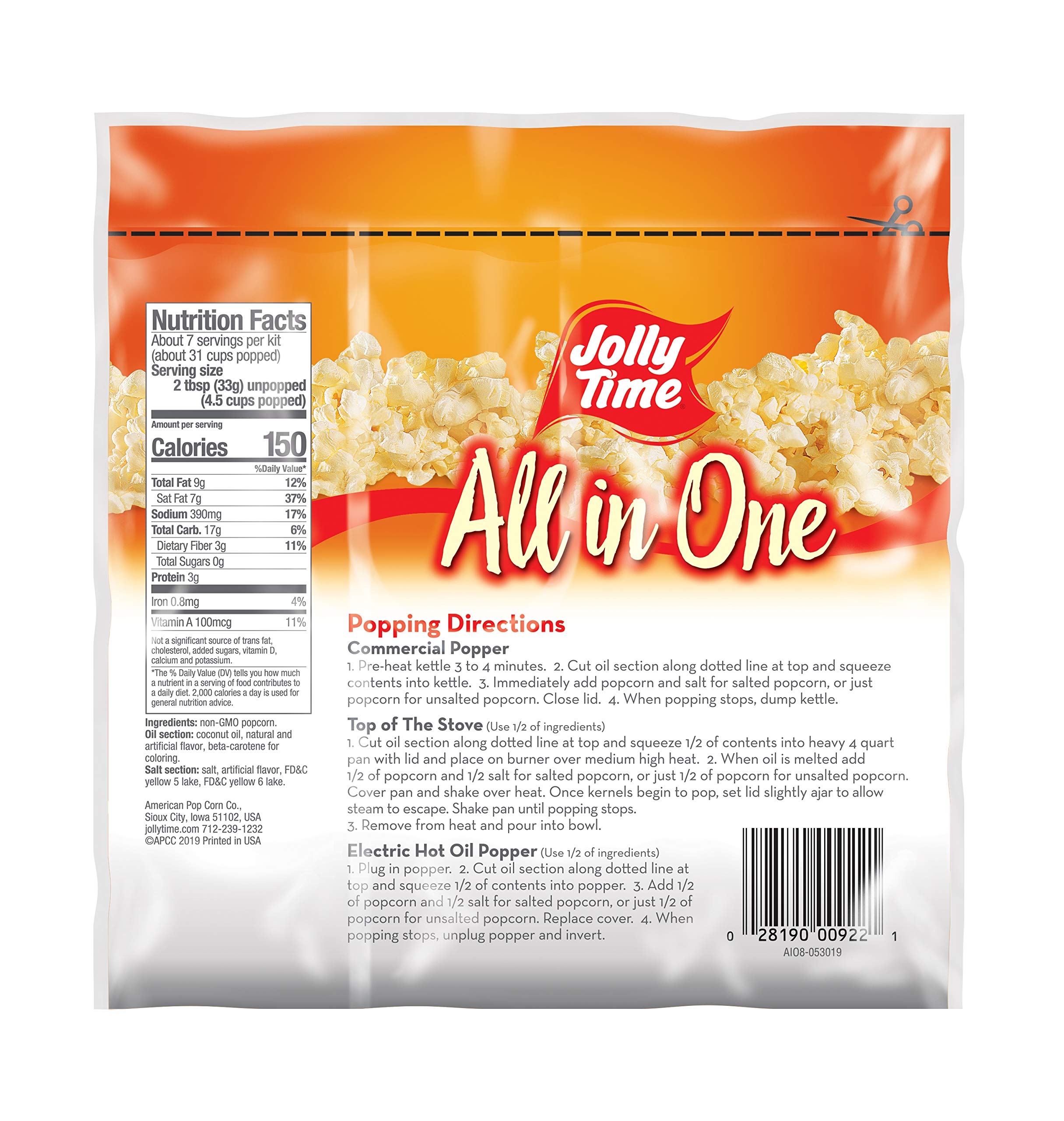 JOLLY TIME All in One Popcorn Kit, Portion Packets with Kernels, Oil and Salt for Movie Theater or Air Popper Machines (24 pack, 6oz Kettle)