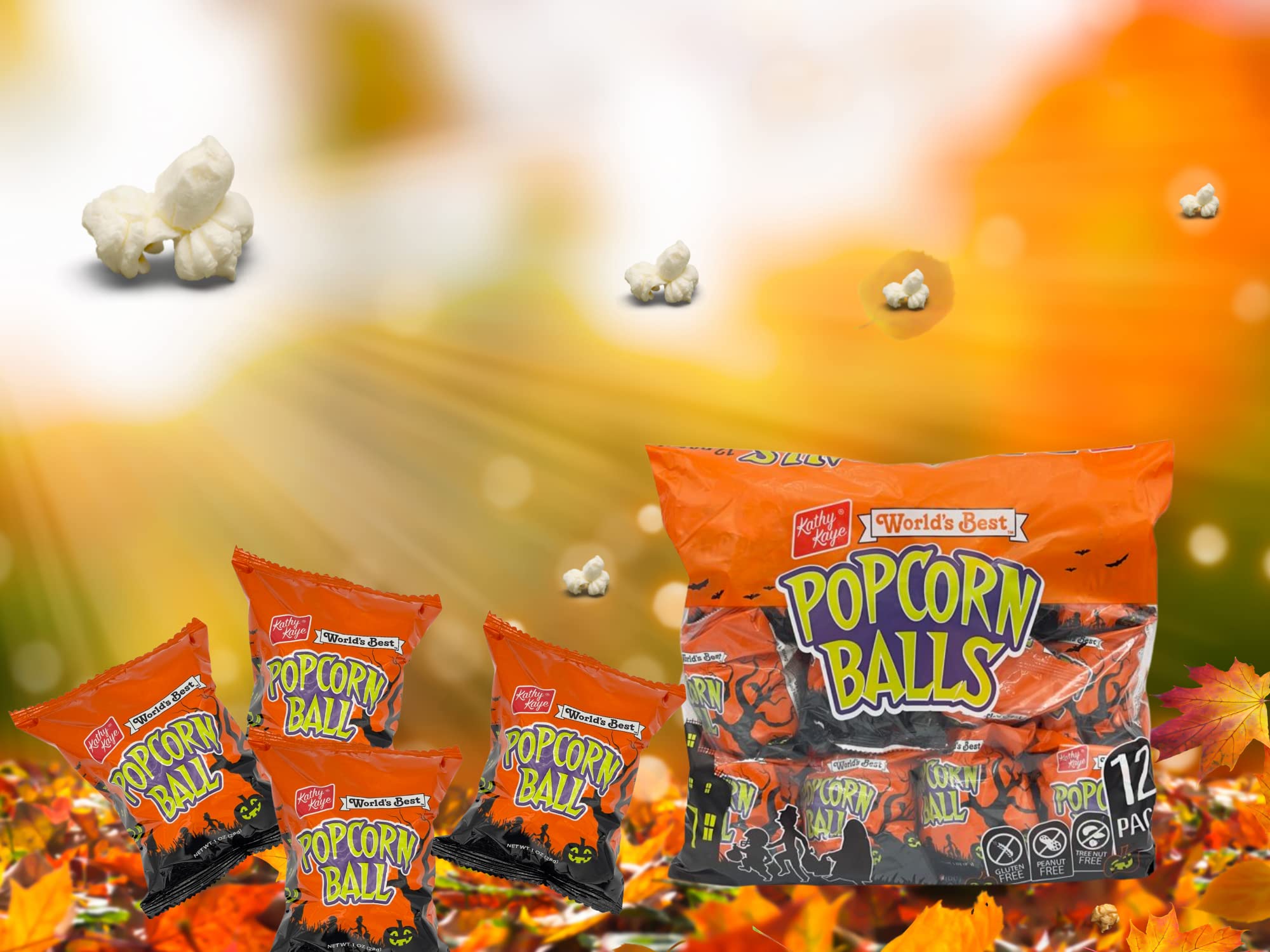 Halloween Popcorn | Popcorn Balls Individually Wrapped | Limited Edition Non Candy Seasonal Flavored Snacks and Treats for Parties Trick or Treating | Reusable Tote | 12 Ct Bundle Set