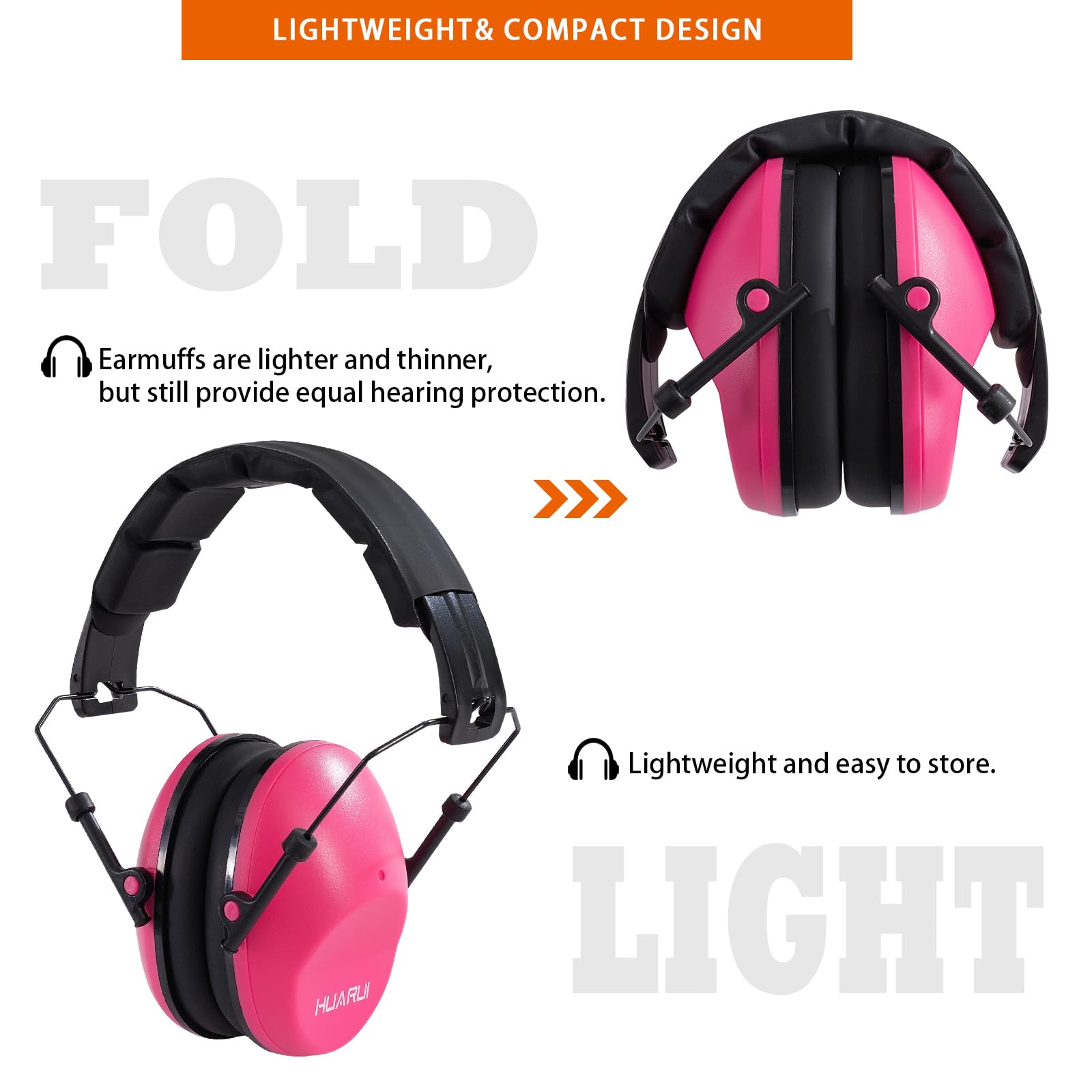 HUARUI Noise Cancelling Ear Muffs, Ear Protection Safety Earmuffs for Shooting, Noise Reduction for Adults Kids Autism Hearing Protection (Pink)