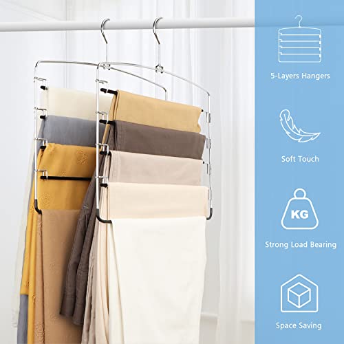 Velvet Hangers Space Saving for Pants 4 Packs Non-Slip Stainless Steel Clothes Hangers, Trousers Hangers Space Saving Scarves Ties Hanger Closet Storage Organizer