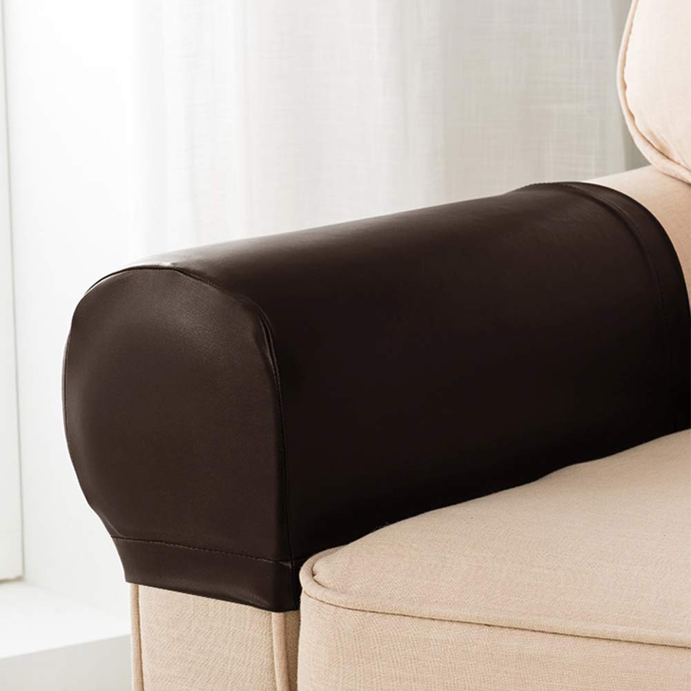 Sofa Armrest Cover Ultra Thick and Soft PU Leather Stretch Arm Cover for Recliners Sofas Chairs Loveseats Elastic Waterproof Furniture Armrest Protector for Couch(1 Pair,Brown)