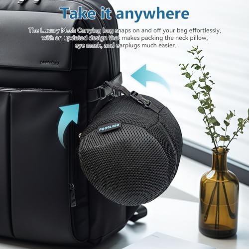 Proglobe Orthopedic Neck Pillow, Travel Neck Pillows for Airplanes, Memory Foam Kit, 360° Head Support, Airplane Pillow Set with 3D Contoured Eye Masks, Earplugs, and Luxury Mesh Bag (Black)