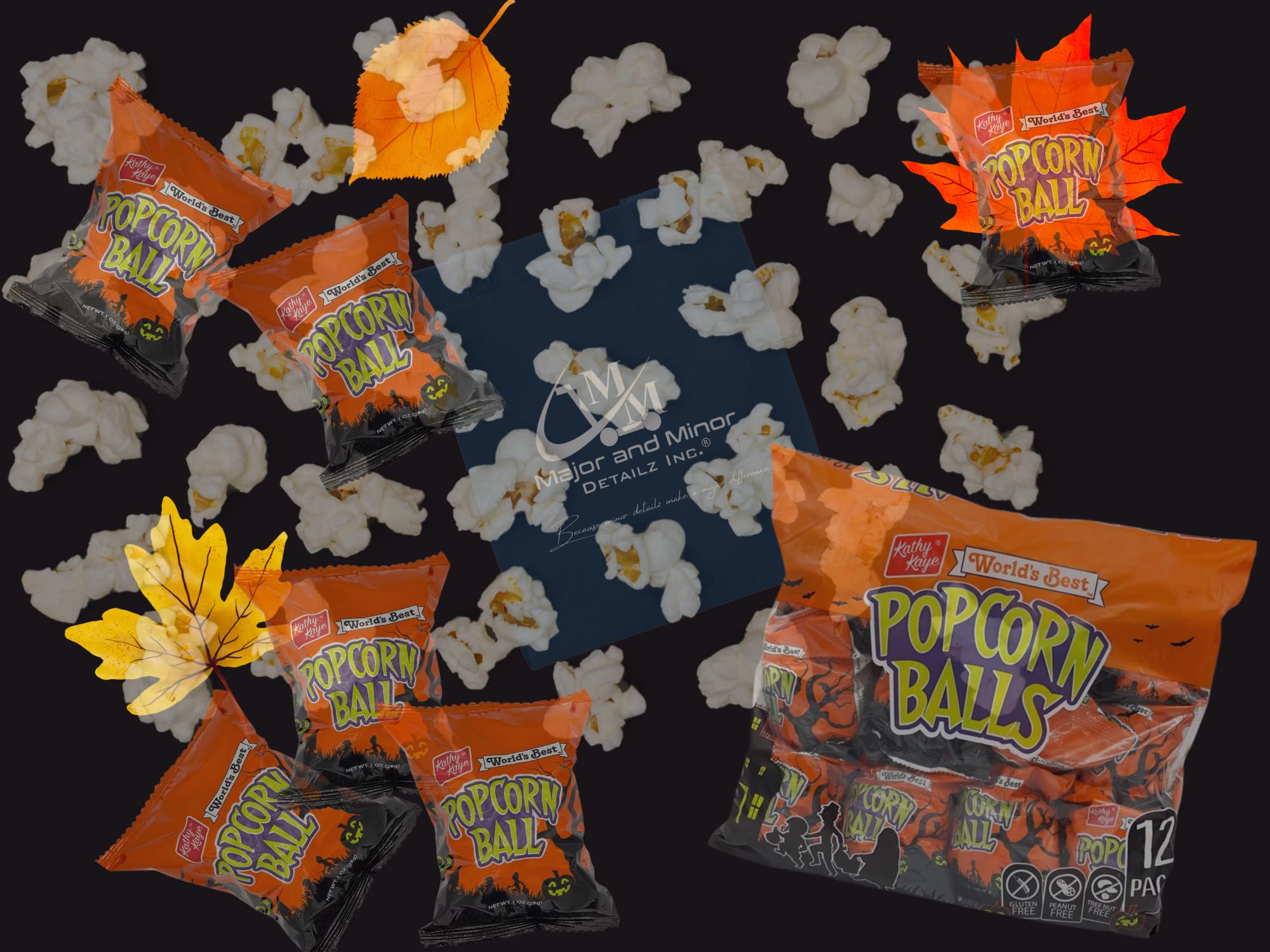 Halloween Popcorn | Popcorn Balls Individually Wrapped | Limited Edition Non Candy Seasonal Flavored Snacks and Treats for Parties Trick or Treating | Reusable Tote | 12 Ct Bundle Set
