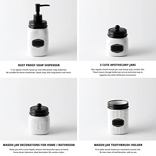 Mason Jar Bathroom Accessories Set: 4-Piece Bathroom Set Soap Dispenser Toothbrush Holder-Soap Dispenser Bathroom & Rustic Home Decor & Farmhouse Bathroom Decor,Countertop Organizer Jars
