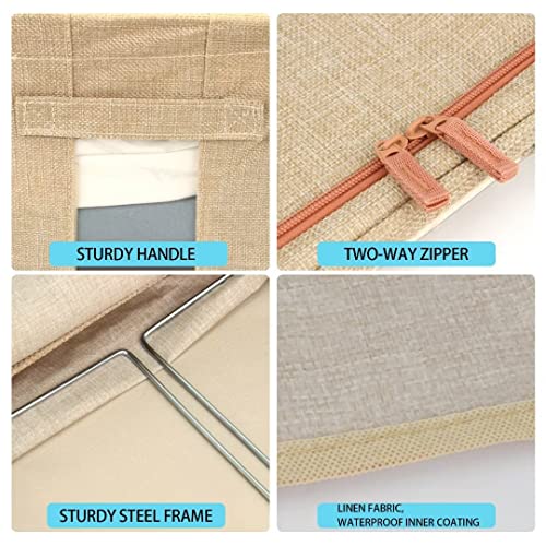 Tasmegol Foldable Clothes Storage Bins Stackable Steel Frame Closet Containers Organizer Bags Linen Cloth Clothing Box for Sweater Bedding Blanket（Beige 3 Pack 100L）