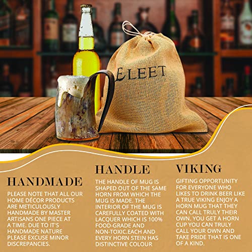Eleet Original Viking Drinking Horn Mug - 20 Oz Wood Base Extra Large Medieval Inspired Cup Unpolished Natural & Real Horn Tankard (20 Oz Jumbo Unpolished)