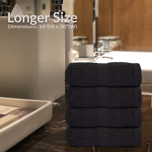 GOLD TEXTILES Premium Black Hand Towels for Bathroom -100% Ring Spun Cotton (4 Pack, 16x30 Inches) Luxury Soft Absorbent & Quick Dry, Large Bathroom Hand Towel Perfect for Hotel, Salon, Gym & Spa