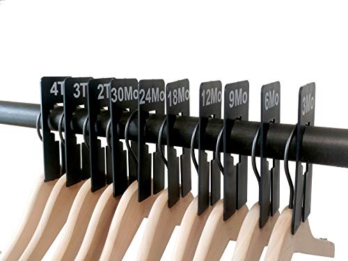 NAHANCO QSDBWKIT5, Black Rectangular Clothing Size Dividers with White Print for Baby/Kids, 3MOS β 4T, Kit of 10 (10 Sizes, 1 Piece Each)