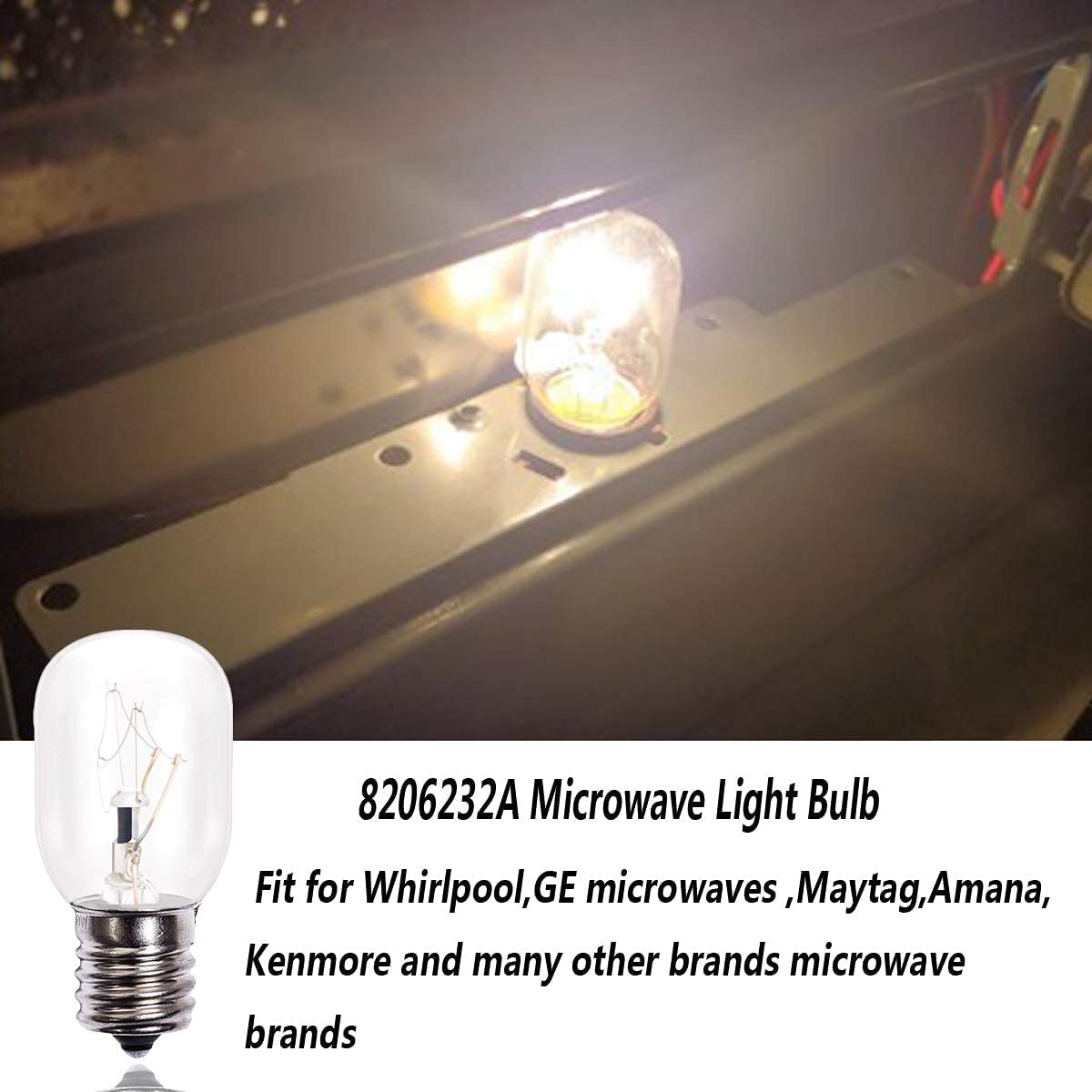8206232A Light Bulb for Whirlpool Microwave,40W 125V E17 Under Hood Microwave Bulb Fit for Whirlpool Maytag GE Amana Over The Range Hood Microwave Lava Lamp, 6 Pack