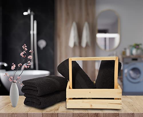 GOLD TEXTILES Premium Black Hand Towels for Bathroom -100% Ring Spun Cotton (4 Pack, 16x30 Inches) Luxury Soft Absorbent & Quick Dry, Large Bathroom Hand Towel Perfect for Hotel, Salon, Gym & Spa