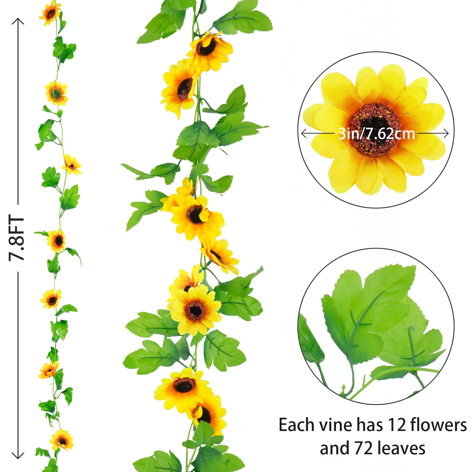 4Pcs 31.2FT Artificial Sunflower Vines Decor Faux Sunflowers Garland Faux Hanging Flowers for Home Wedding Party Decoration