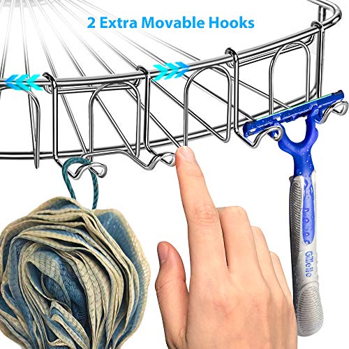 Orimade Corner Shower Caddy Stainless Steel with Hooks Wall Mounted Bathroom Shelf Storage Organizer Adhesive No Drilling 2 Pack, Only for 90-Degree Corner