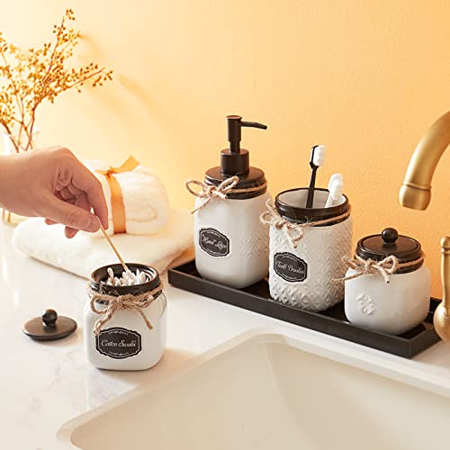 Mason Jar Bathroom Accessories Set: 4-Piece Bathroom Set Soap Dispenser Toothbrush Holder-Soap Dispenser Bathroom & Rustic Home Decor & Farmhouse Bathroom Decor,Countertop Organizer Jars