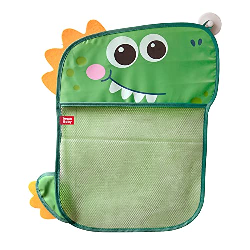 NEXTAKE Baby Bath Toy Organizer, Lovely Cartoon 2 Sided Mesh Hanging Bathtub Toy Holder Quick Dry Mesh Storage Box Large Capacity Tub Toy Storage Bag with 2 Strong Suction Cup Hooks (Dinosaur)