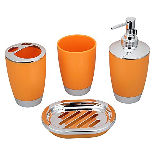 Wilove Bathroom Accessories Set,4 Pcs Plastic Bathroom Accessories Set Toothbrush Holder,Toothbrush Cup,Soap Dispenser,Soap Dish