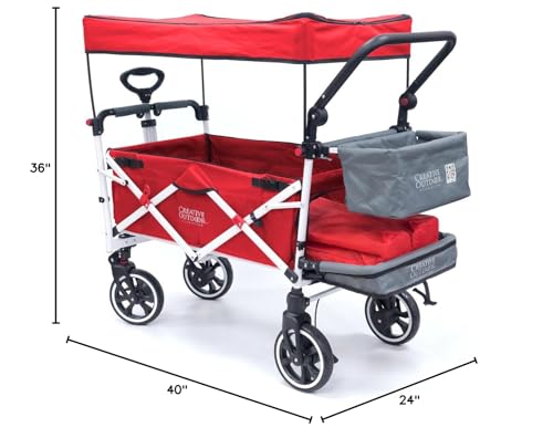 Creative Outdoor Distributor Push Pull Wagon for Kids, Foldable with Sun/Rain Shade (RED)