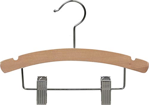 The Great American Hanger Company Wooden Kids Combo Hanger w/Adjustable Cushion Clips, Box of 25 12 Inch Wood Top Hangers w/Natural Finish & Chrome Swivel Hook for Childrens Clothes