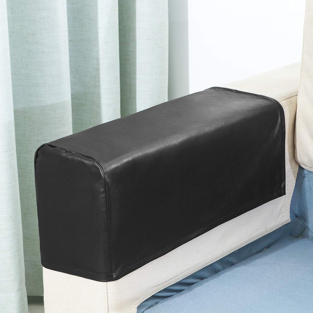 HAPYLY Set of 2 PU Leather Sofa Armrest Cover Anti-Slip Waterproof Furniture Armrest Protector Armchair Slipcovers for Recliner Sofa Chairs (Black)