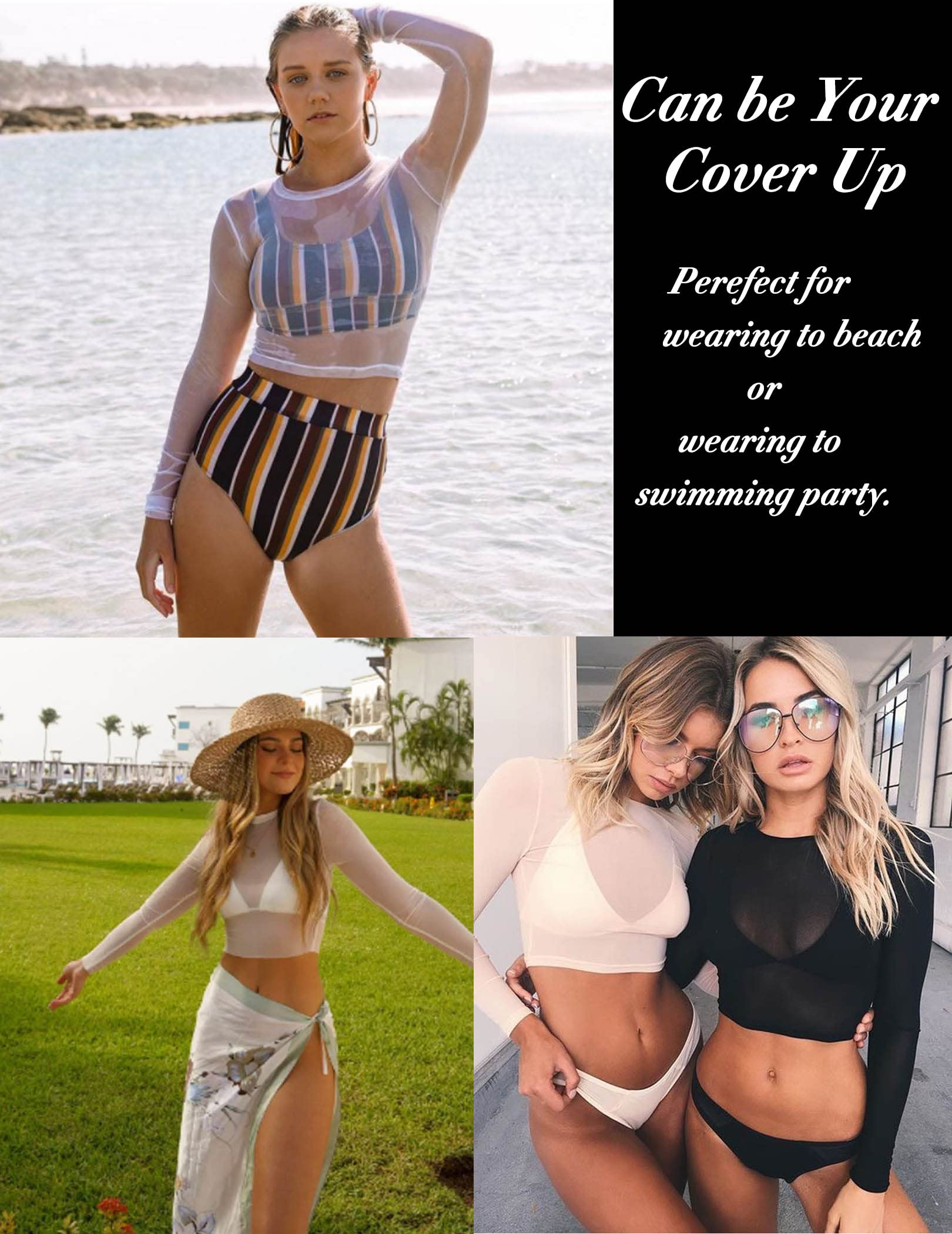 Avidlove Sheer Tops for Women Long Sleeve Sexy Mesh Cropped Tee Blouse See Thru Shirts Y2k Tops White, M
