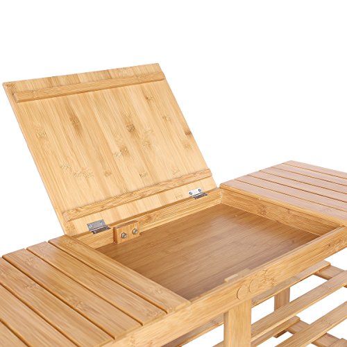 Clevr 44" Extra Large 3-Tier Natural Bamboo Shoe Rack Bench, with Storage Drawer on Top on Top, Entryway Shoe Organizer Seat Storage Shelf Hallway Furniture