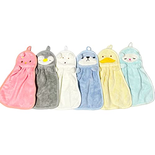 TRYTUTRY 6 Packs Cute Kids Hand Towels with Hanging Loop, Soft Toddlers Hanging Hand Towels, Absorbent Hanging Towels for Bathroom, Kitchen, Home