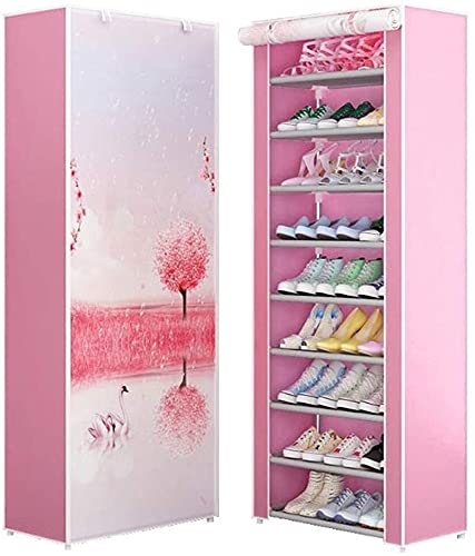 llibnn 10-Tier DIY Shoe Storage Cabinet Oxford Cloth Metal Shoe Shelf with Dustproof Cover, for Hallway Bathroom Living Room Corridor (Color : E) (Color : A)