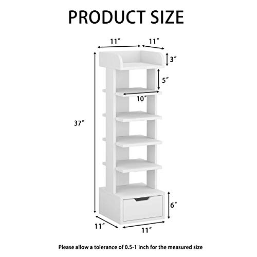 BURENMTO 6-Tier Vertical Shoe Rack for Closet, Narrow Shoe Rack for Entryway Tall Shoe Rack Organizer for Small Spaces Corner Small Shoe Rack White