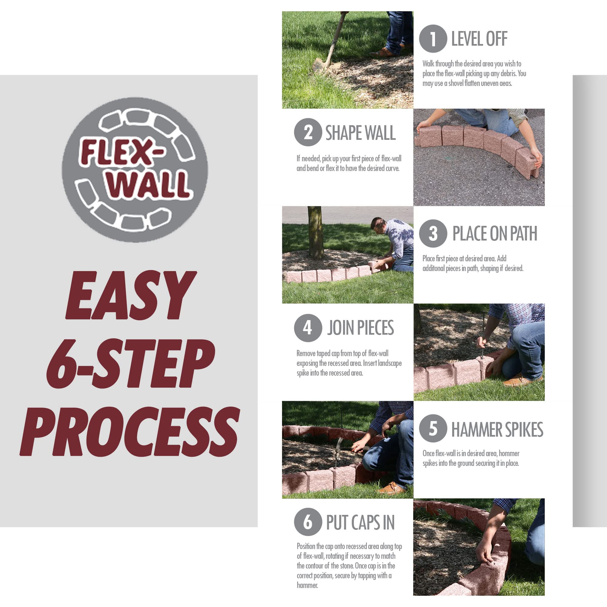 Garden Elements True Form Outdoor Decorative Flex-Wall Resin Edging for Gardens, Playgrounds, Plastic Life-Like Cobblestone Landscape Lawn Borders, 4 Foot Section (Pack of 4)