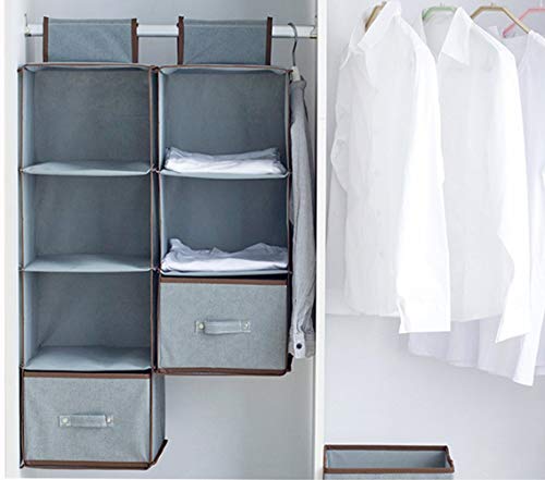 Adou 3 Shelf Hanging Closet Organizer 3 Drawers, Hanging Collasible Closet Storage Shelves, Canvas Hanging Closet Storage Organizer with Drawers for Clothing&Sweaters
