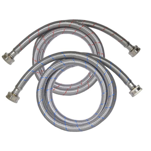 Appli Parts APIH-7234 2-Pack 6 ft Washing Machine Inlet Hose Braided Stainless Steel with Seal 3/4 in NPT Female Fitting works for hot and cold water