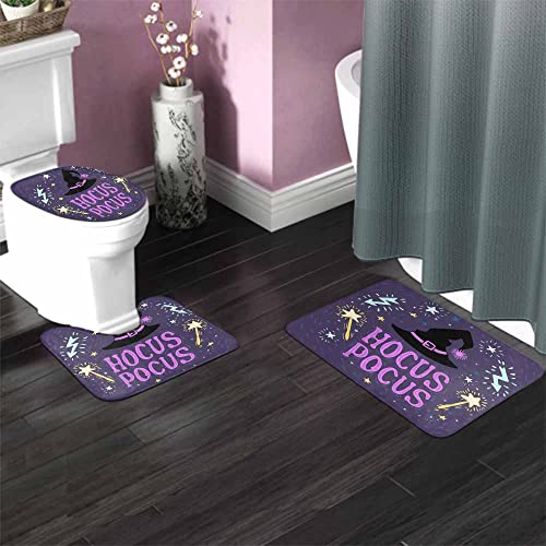 AOYEGO Hocus Pocus Bathroom Rugs Set of 3 Wizard Hat and Magic Sticks Non Slip 31.5X19.7 Inch Soft Absorbent Polyester for Tub Shower Toilet