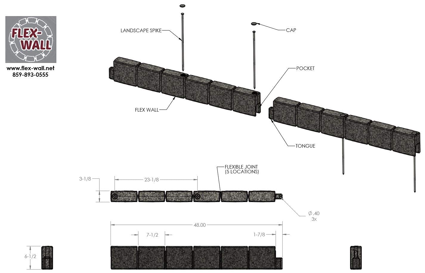 Garden Elements True Form Outdoor Decorative Flex-Wall Resin Edging for Gardens, Playgrounds, Plastic Life-Like Cobblestone Landscape Lawn Borders, 4 Foot Section (Pack of 4)