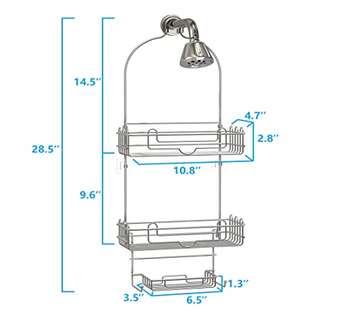 Bextsrack Hanging Shower Caddy Organizer, SUS201 Stainless Steel Bathroom Over Shower Head Caddy for Shampoo, Conditioner, Soap, Towels and More, Chrome