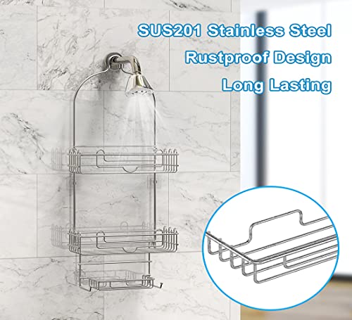 Bextsrack Hanging Shower Caddy Organizer, SUS201 Stainless Steel Bathroom Over Shower Head Caddy for Shampoo, Conditioner, Soap, Towels and More, Chrome