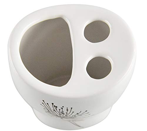 HOME-X Bathroom Accessory Set, 4-Piece Set with Soap Dish, Liquid Dispenser, Tumbler, and Toothbrush Holder, White with Flower Print